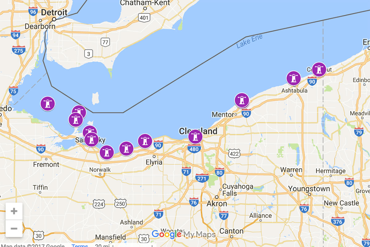 Lake Erie Lighthouses Map